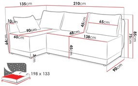 Rohová rozkládací sedací souprava UVERAL - tyrkysová, levý roh