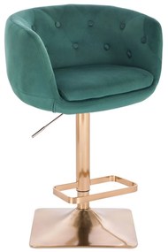 LuxuryForm Barová židle MONTANA  VELUR na zlaté hranaté podstavě - zelená