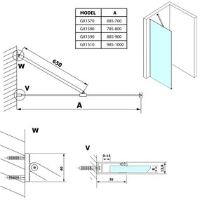 Gelco Gelco, VARIO BLACK jednodílná sprchová zástěna pro instalaci ke stěně, sklo nordic, 700 mm, GX1570-06