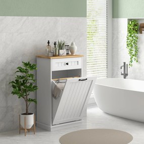 HOMCOM Koupelnová Úložná Skříňka S Vaničkou Na Prádlo A Zásuvkou, Design Proti převrácení, Moderní Koupelnový Nábytek 52x33x90 cm Bílá