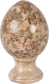 Béžové keramické vajíčko s květy Margaus M - Ø 12*19 cm