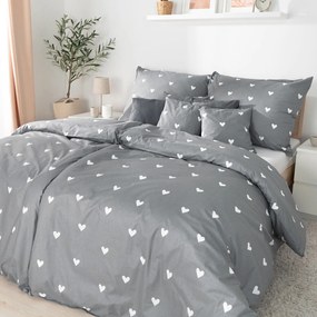 Goldea bavlněné povlečení - srdíčka na šedém 200 x 200 a 2ks 70 x 90 cm