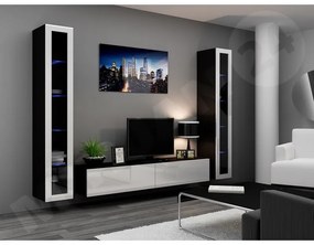 Obývací stěna Zigo V, Osvětlení: osvětlení LED - modré, Barva: černý / černý lesk