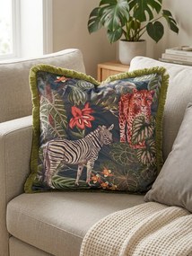 Sinsay - Decorative pillowcase with fringes in tropical pattern - zelená
