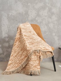 Unia - Cotton Cloud Akrylová bavlněná přikrývka 150x200 2145/2 Teplý betonový béžový přehoz na postel zakončený střapci SG