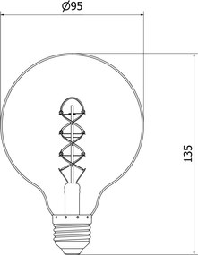 Mexen Vintis, LED žárovka spirála E27, G95, 6W, Teplá - 2700K, 630 lm, čirá - L167-E27-0627-00
