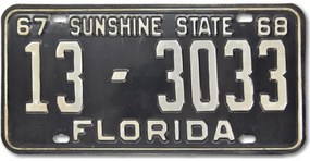 Americká SPZ Florida Sunshine State 1968 Black 13-3033