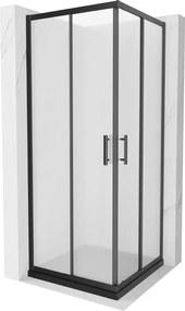 Mexen Rio, čtvercový sprchový kout s posuvnými dveřmi 70 (dveře) x 70 (dveře) x 190 cm, 5mm sklo námraza, černý profil + černá sprchová vanička SLIM, 860-070-070-70-30-4070B