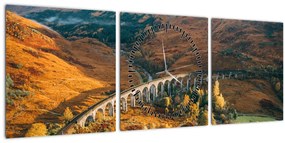 Obraz mostu ve skotském údolí (s hodinami) (90x30 cm)