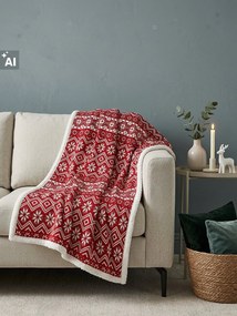 Sinsay - Vánoční deka se skandinávským vzorem a beránkem - sytě růžová