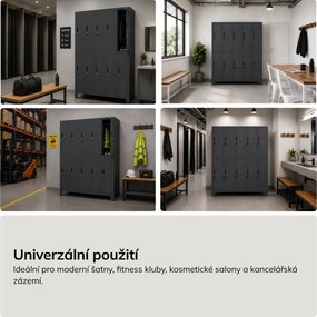 Šatní bezpečnostní skříň, schránková, perforovaná, 10 schránek, antracitová, 1360x1720x450 mm: BARTEK PRO