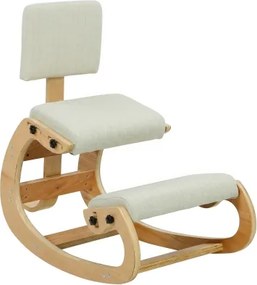 HOMCOM Ergonomická kolenní židle do kanceláře a domácnosti, vzhled lnu, břízová překližka, krémová