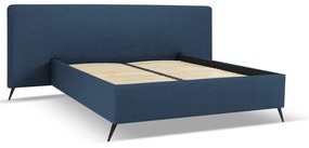 Tmavě modrá čalouněná dvoulůžková postel s úložným prostorem a roštem 160x200 cm Walter – Milo Casa