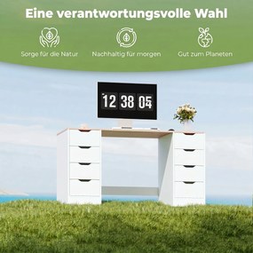 HOMCOM 140 cm počítačový stůl, 8 zásuvek, psací stůl pro domácí kancelář, ložnici, ocel, dřevo, přírodní