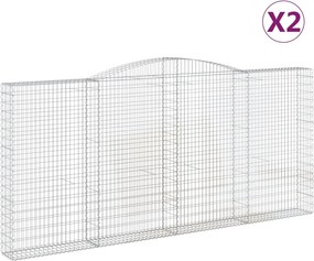 Klenuté gabionové koše 2 ks 400x30x180/200cm pozinkované železo 3146918