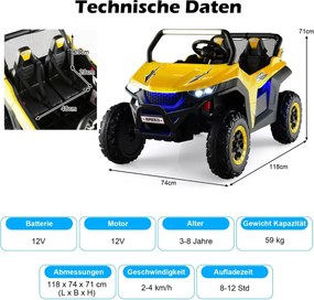 Costway 2místné 12V dětské auto s hudbou a světlomety 118 x 74 x