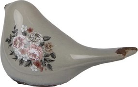 Dekorace šedý keramický ptáček Masselin M – 21x9x11 cm