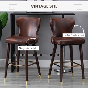 HOMCOM Barová židle sada 2 ks elegantní bistro židle s podnožkou a opěradlem, jídelní židle PU hnědá 52x53x101cm | Aosom.de