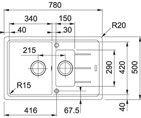 Franke Basis BFG 651-78 Granitový dřez s vaničkou a s odkapem oboustranné provedení, 78x50cm, bílá led, 114.0285.214