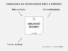 GRILOVACÍ BYLINKY - omyvatelná samolepka na kořenky, výběr rozměrů Ø 5 cm / 5 x 5 cm / 6 x 8 cm | DomaLEP tvar: KOLEČKO, barva: BÍLÁ - ČERNÉ písmo, velikost: Ø 5 cm - základní písmo