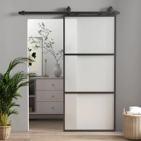 HOMCOM Posuvné Dveře s Hardwarem - Skleněné Posuvné Dveře s Mechanismem Tichého Zavírání pro Koupelnu, Obývací Pokoj a Kuchyni 91,4x203,2 cm Černé | A