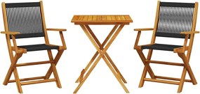 3dílný bistro set černý polypropylen a masivní dřevo 3281805