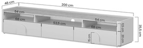 TV stolek Amilio 200 cm - kašmírová / dub olejovaný / úchytky dub světlý