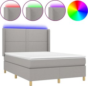 Box spring postel s matrací a LED světle šedá 140x200 cm textil 3138797