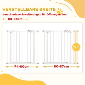 Bezpečnostní branka PawHut pro psy, zábrana, 74-87 cm, schodišťová branka pro domácí zvířata, branka pro psy včetně nástavce, bezpečnostní branka bez…