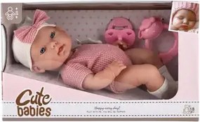 TEDDIES Panenka miminko s dudlíkem a chrastítkem / 28 cm / Pevné tělo