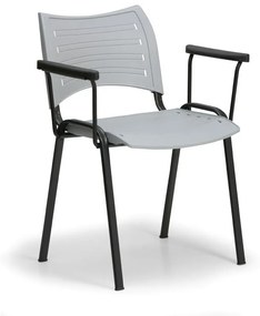 Plastová židle SMART - černé nohy s područkami, šedá