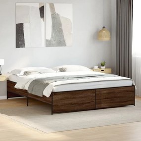 Rám postele hnědý dub 200 x 200 cm kompozitní dřevo a kov 3279871