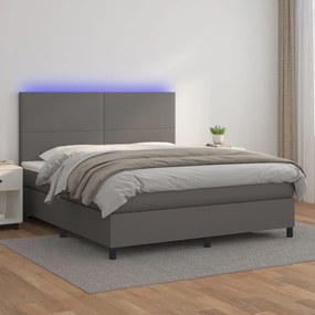 Box spring postel s matrací a LED šedá 160x200 cm umělá kůže