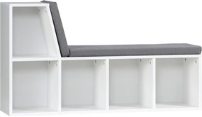 HOMCOM 2-in-1 úložná lavice s 5 přihrádkami a 2 polštářky, knihovna 108 x 30 x 60 cm, bílá šedá