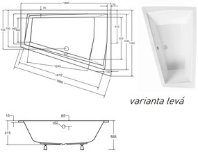 Besco Intima Duo Slim akrylátová vana Délka vany: 180cm, Orientace: Pravá