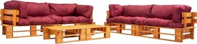 vidaXL 6dílná zahradní sedací souprava z palet a podušky dřevo [277470] Barva: Hnědá a červená