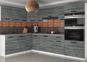 Kuchyňská linka Belini 420 cm šedý antracit Glamour Wood s pracovní deskou Uniqagrande