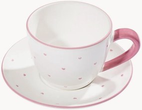 Sada ručně vyrobeného šálku na čaj a podšálku Herzerl Rosa, 2 díly