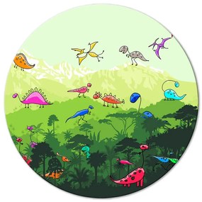 Kulatý obraz Dinosauři - veselí barevní draci v dětském vysněném lese