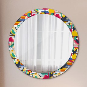 Kulaté dekorativní zrcadlo na zeď Geometrické tropické ptáky fi 90 cm