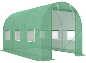 Outsunny Fóliový skleník Skleník na rajčata Fóliový tunelový skleník s oknem Zelený 350 x 200 x 200 cm | Aosom