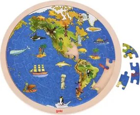 GOKI Oboustranné dřevěné puzzle Svět / 57 dílků / od 6 let