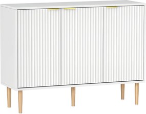 HOMCOM Skříňka se drážkovanými dveřmi, 3-dvéřová, s nastavitelnou policí, TV stolek do ložnice a obývacího pokoje 107x35x80 cm Bílá | Aosom
