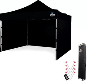 BRIMO Prémiový Párty stan 3x3m Hliník | Nejvyšší odolnost - s 3 stěnami - Černá P. Alu