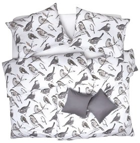 SCANquilt povlečení SATÉN DESIGN grey birds šedobéžová 140 x 200/70 x 90 cm