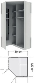Rohová šatní skříň Luxor 130/127 cm, polární modřín, s osvětlením