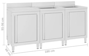 vidaXL Marketos Gastro kuchyňská dřezová skříňka 180 x 60 x 96 cm nerezová ocel