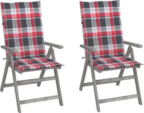 vidaXL Zahradní polohovací židle s poduškami 2 ks masivní akácie [3064712] Barva: Vzor červená kostka