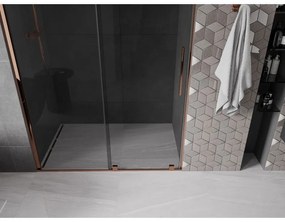 Mexen Velar, posuvné sprchové dveře do otvoru 130 cm, 8mm šedé sklo, růžové zlato, 871-130-000-41-60