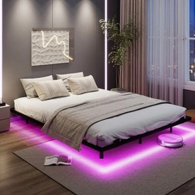 Costway Rám plovoucí postele Queen s LED světly moderní kovový rám